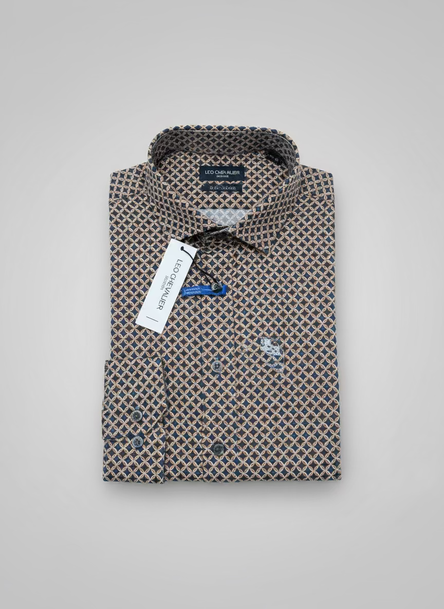 Leo Chevalier Black and Orange Pattern Stretch Sport Shirt - 625424/QT