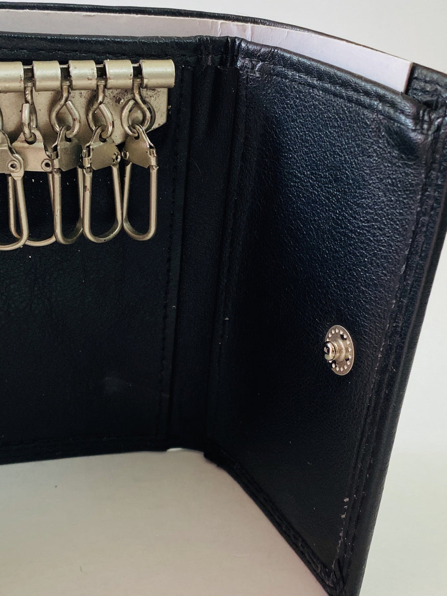 Black Trifold Wallet Featuring Key Holder made with Genuine Leather